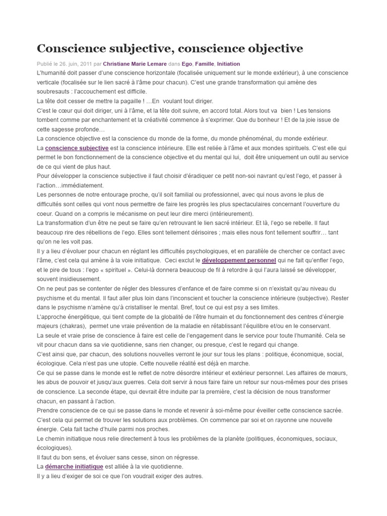 Transformation par la Conscience Subjective | PDF | Conscience | Conscience