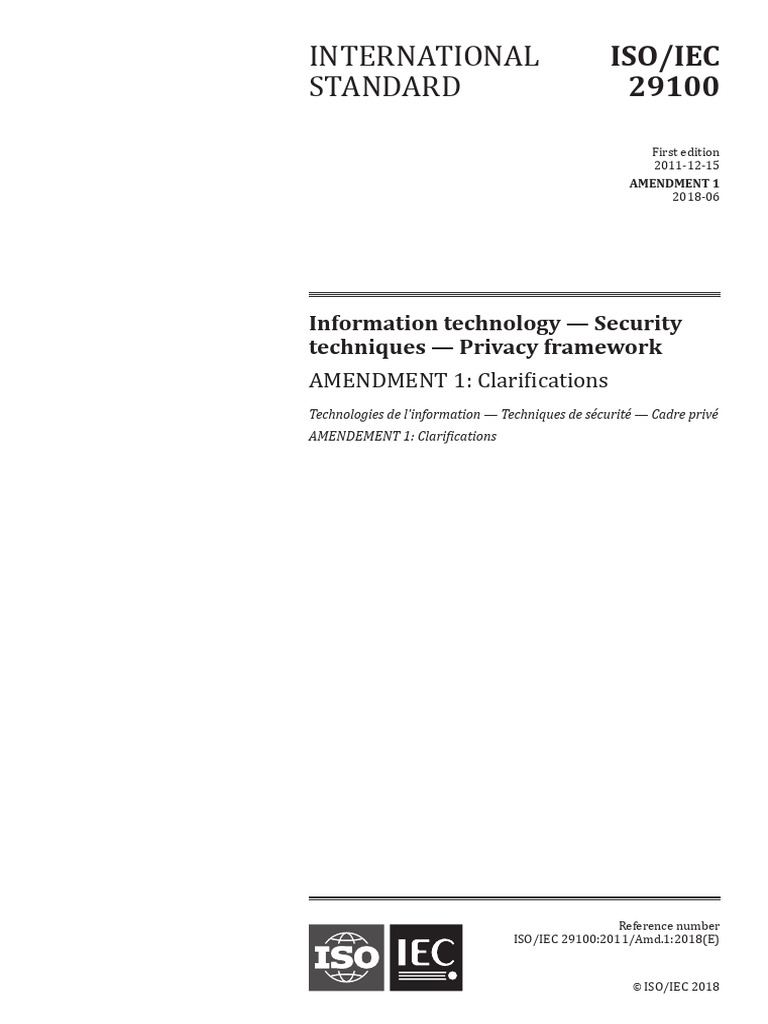 ISO - IEC 29100 2011 - Amd 1 2018 Ed.1 - Id.73722 Publication PDF (En) | PDF | International ...
