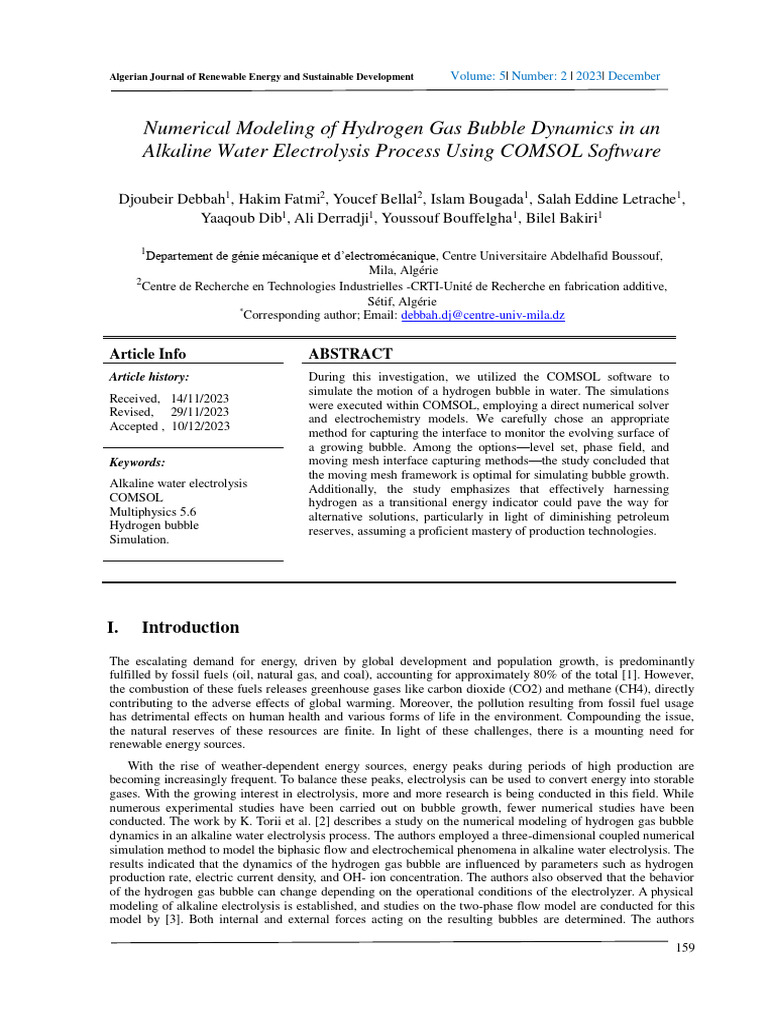 Numerical Modeling Of Hydrogen Gas Bubble Dynamics In An Alkaline Water Electrolysis Process