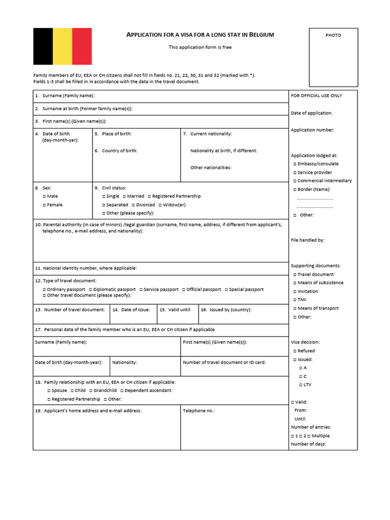 Long Stay Belgian Application Form en | PDF | Travel Visa | Debit Card