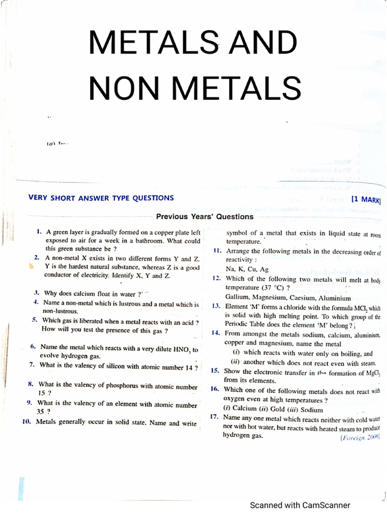 Metals and Non Metals Worksheet | PDF