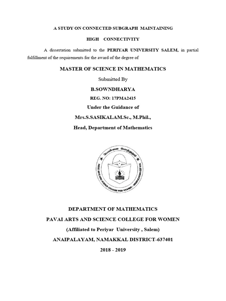 Sowndhu Front Page | PDF | Thesis | Academic Degree
