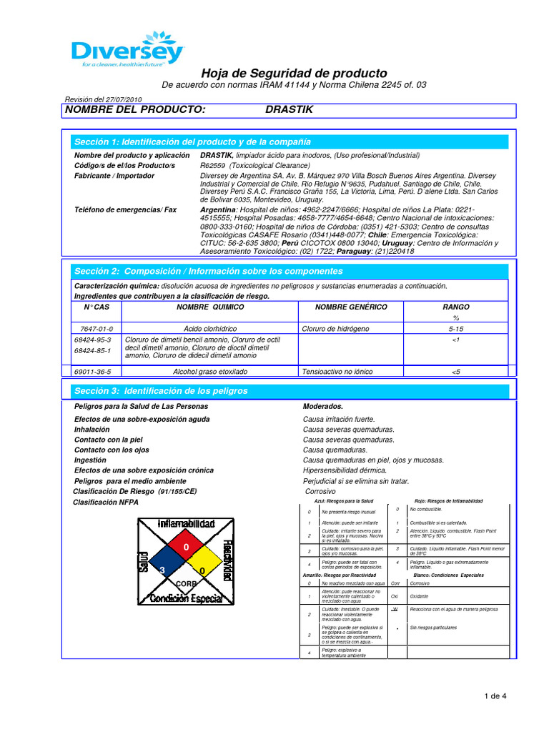 Hoja de Seguridad del Producto DRASTIK | PDF | Sustancias químicas ...