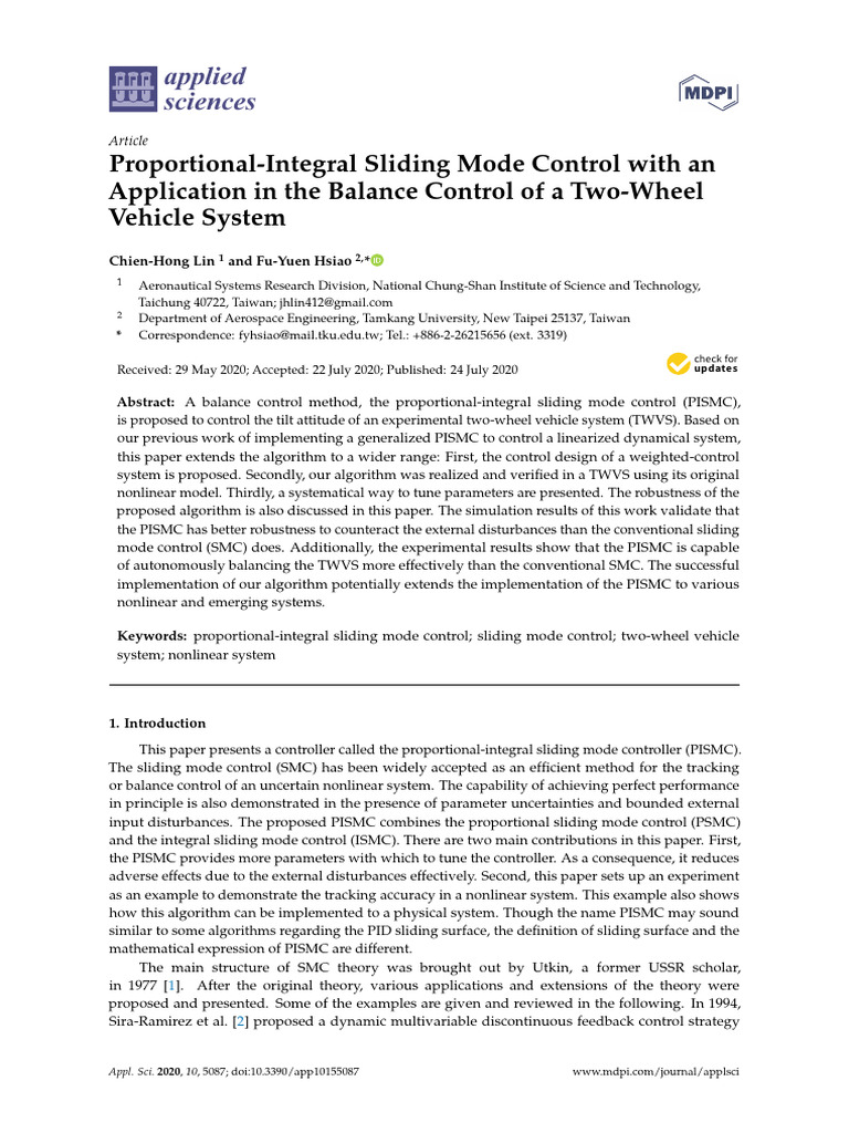 Proportional-Integral Sliding Mode Control With An | PDF | Control ...