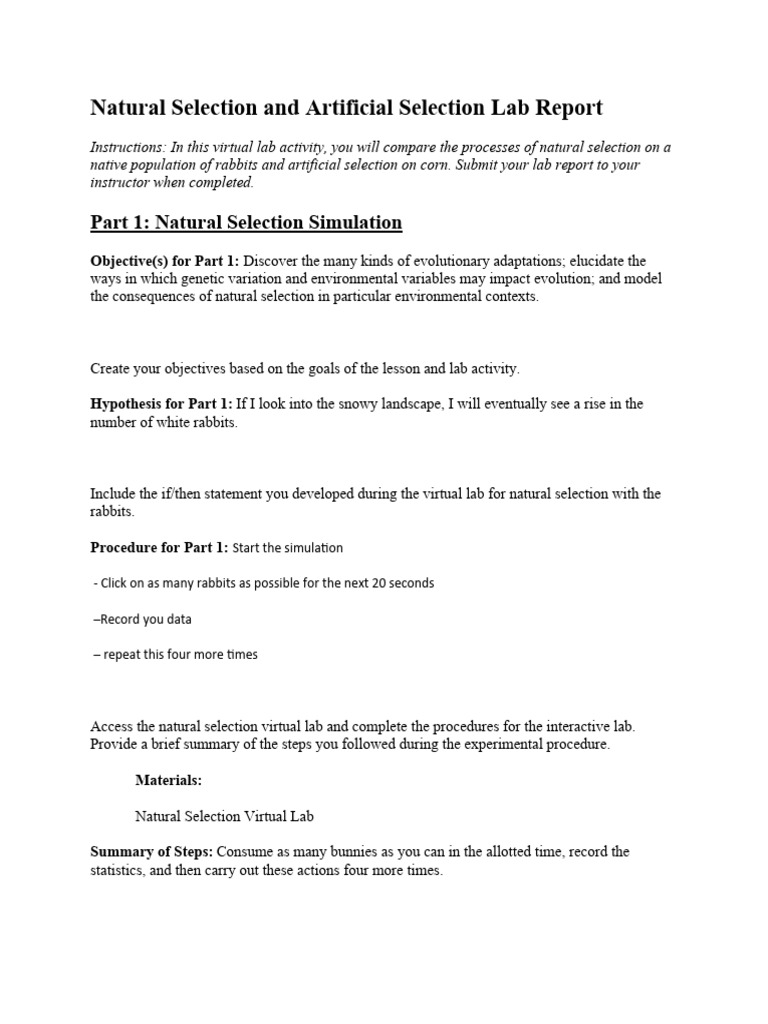 07 02 Natural and Artificial Selection Lab Report | PDF | Natural ...