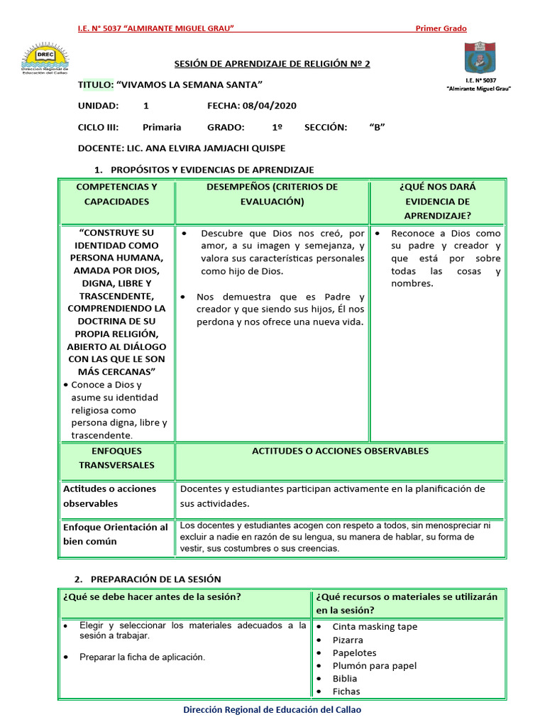 Sesion de Aprendizaje Vivamos La Semana Santa | PDF | Jesús | Dios Sesion de Aprendizaje Vivamos La Semana Santa | PDF | Jesús | Dios