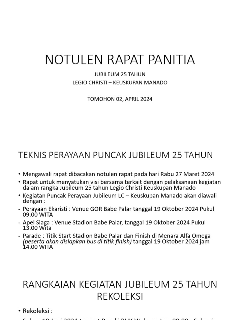 Perayaan Jubileum 25 Tahun Legio Christi | PDF