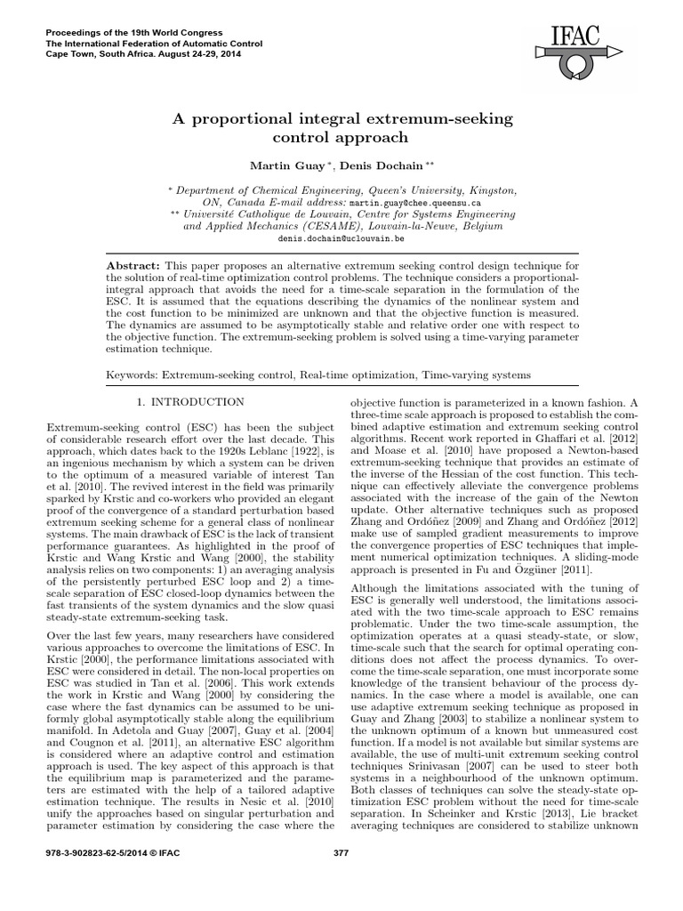 A Proportional Integral Extremum Seeking Control A - 2014 - IFAC Proceedings Vol | PDF ...