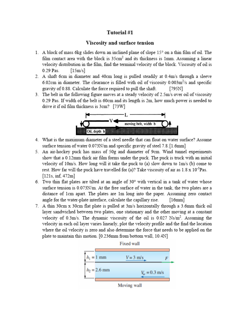 Tutorial 1 | PDF | Liquids | Pressure