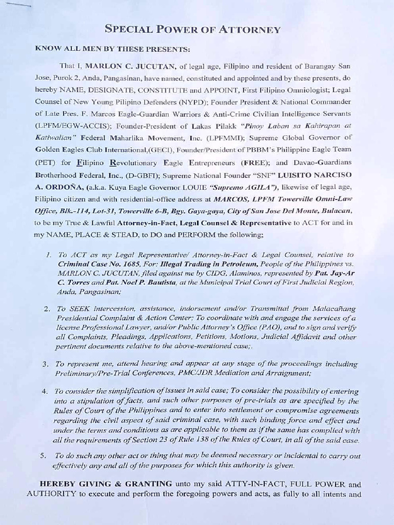 SPA of Marlon With Notary | PDF