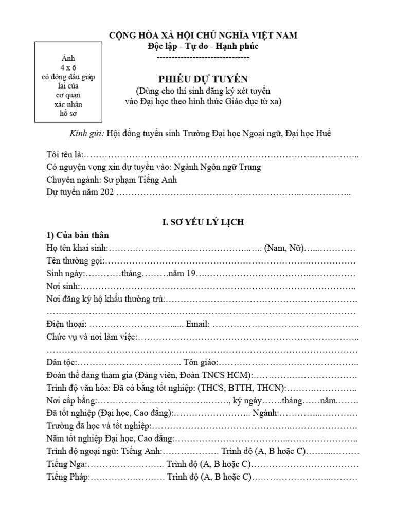 Phieu Du Tuyen + So Yeu Ly Lich | PDF