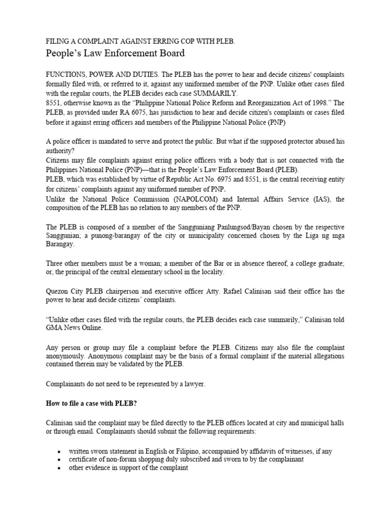 Filing A Complaint Against Erring Cop With Pleb | PDF | Affidavit ...