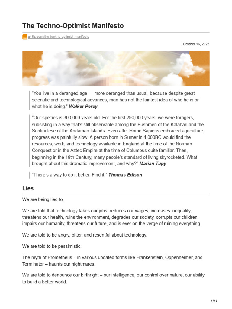 The Techno-Optimist Manifesto | PDF | Market (Economics) | Artificial ...