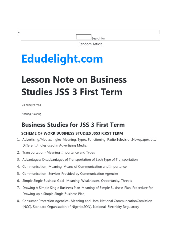 Busineess Studies Jss3 First Term | PDF | Swot Analysis | Mail