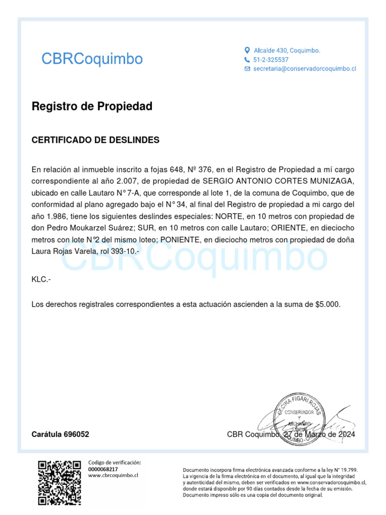 Vertificado de Deslindes | PDF