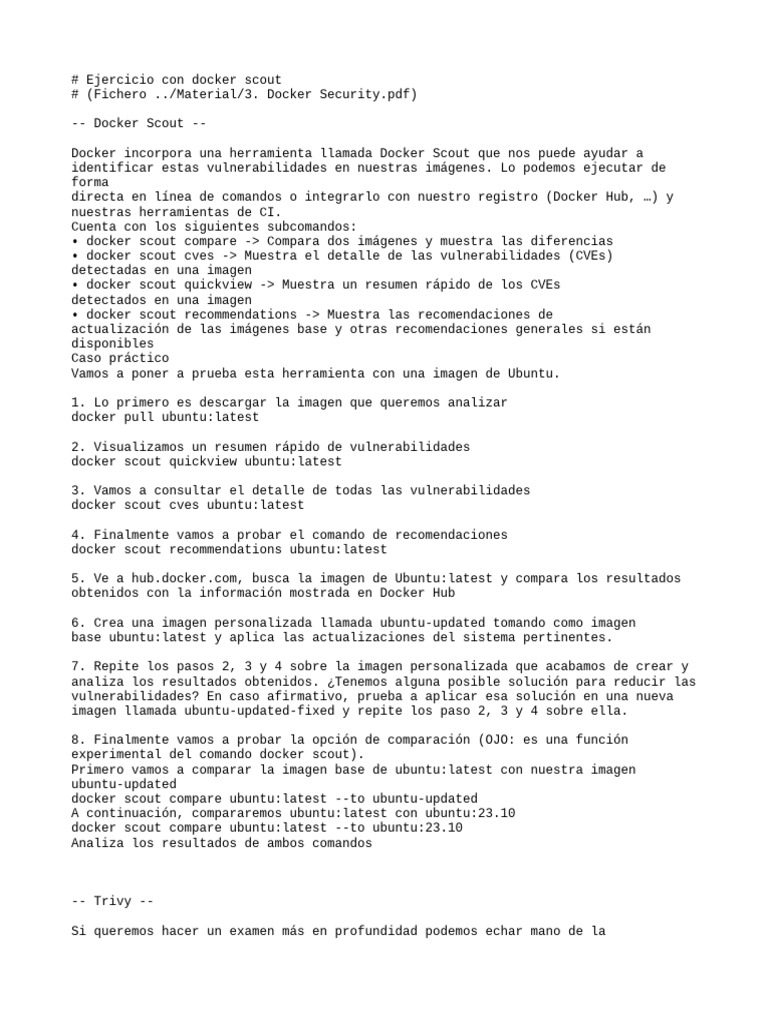 Ejercicios Con Docker Scout y Trivy | PDF | Software del sistema | Informática