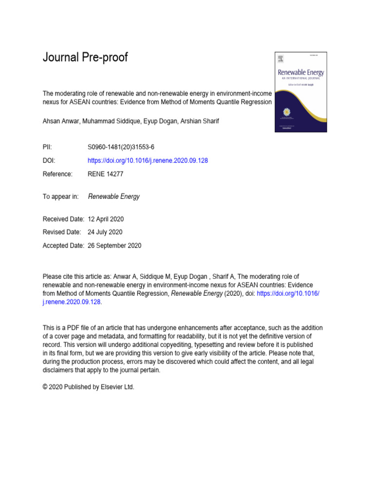 Journal Pre-Proof: Renewable Energy | PDF | Energy Development ...