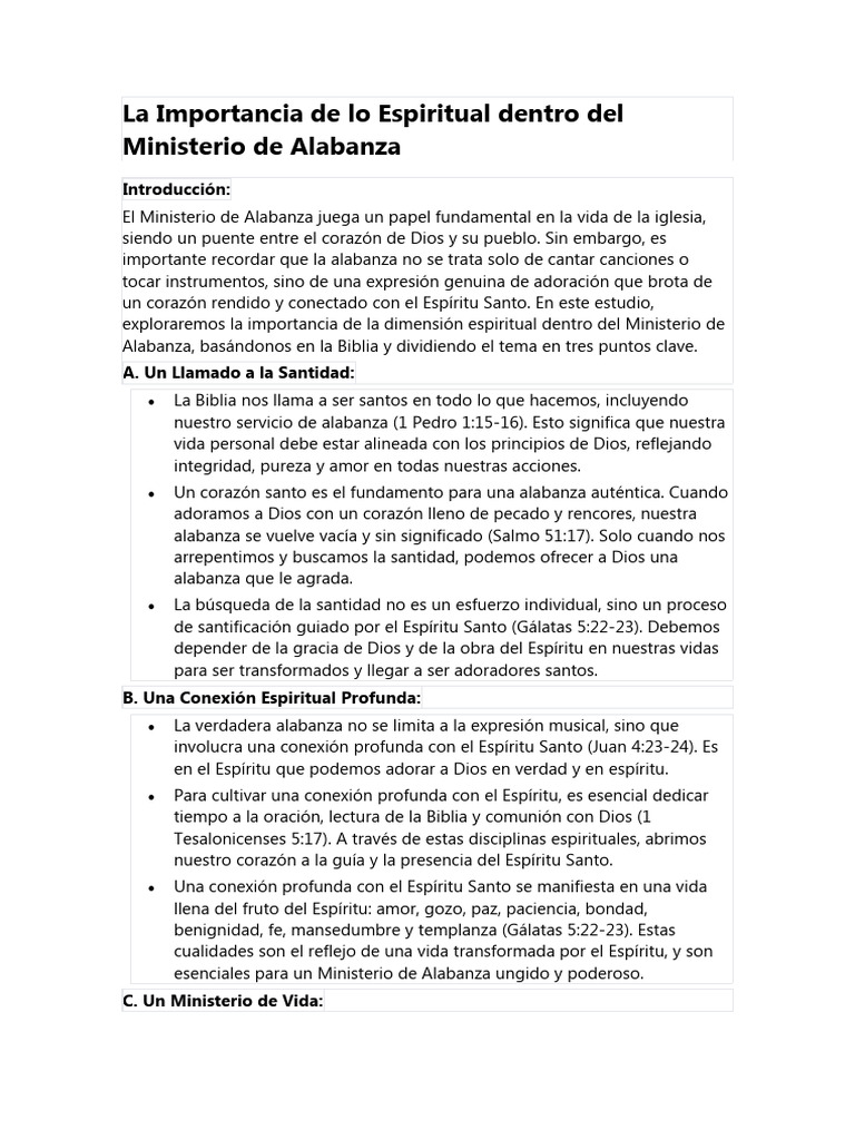 La Importancia de Lo Espiritual Dentro Del Ministerio de Alabanza 2 | PDF | espíritu Santo | Amor