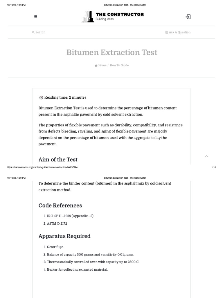 Bitumen Content Testing Guide | PDF | Concrete | Road Surface