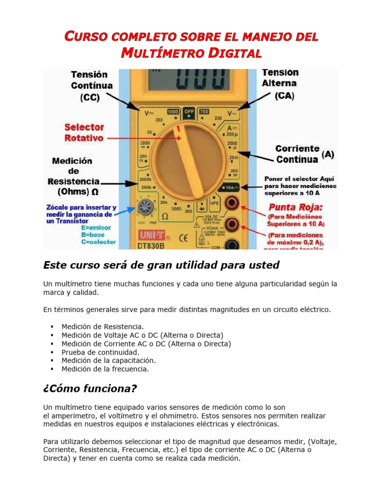Curso Completo Sobre El Manejo Del Multímetro Digital | PDF | voltaje | Corriente eléctrica