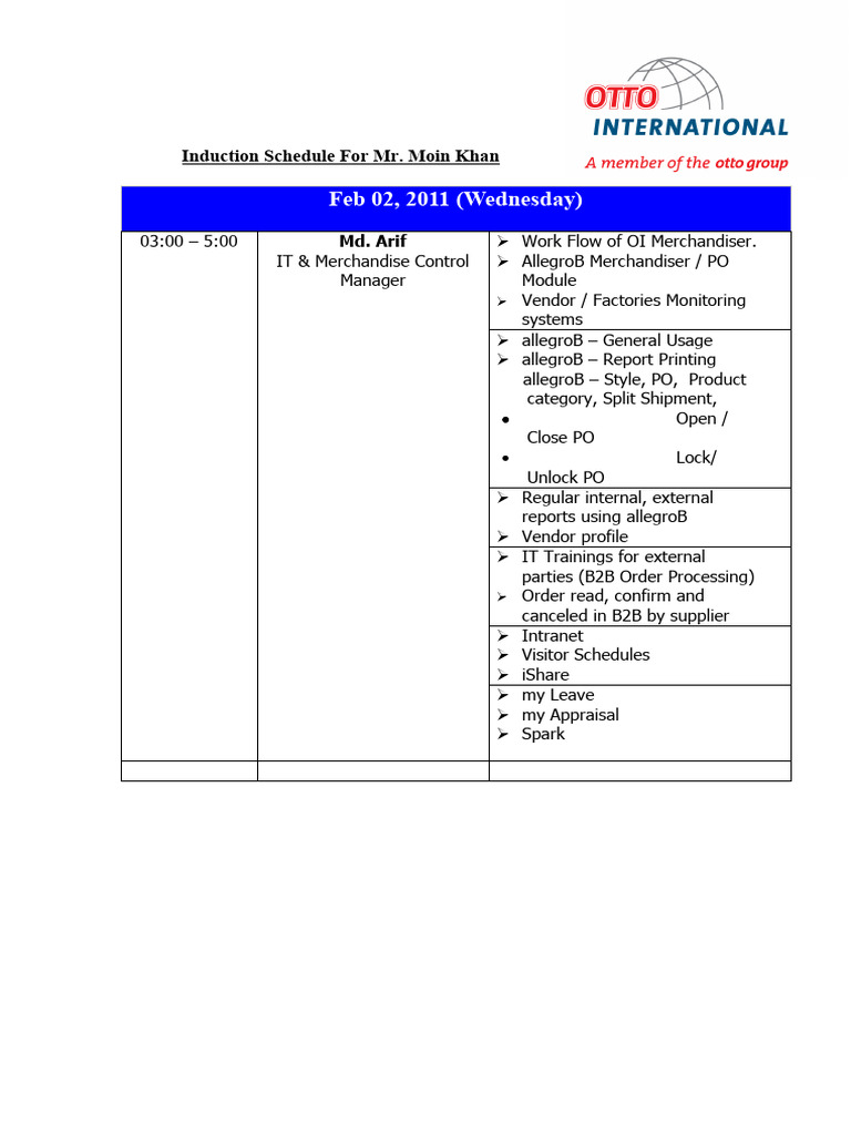 Induction Schedule for IT & Merchandising | PDF
