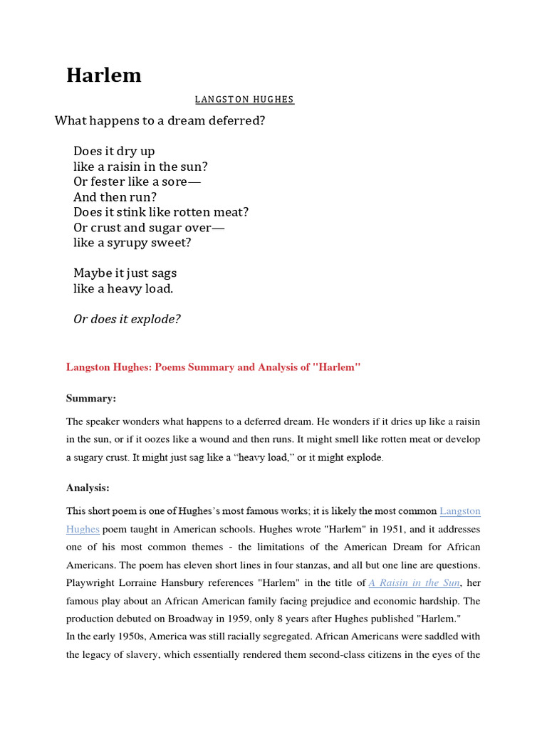 Harlem Poem Analysis | PDF | Harlem Renaissance