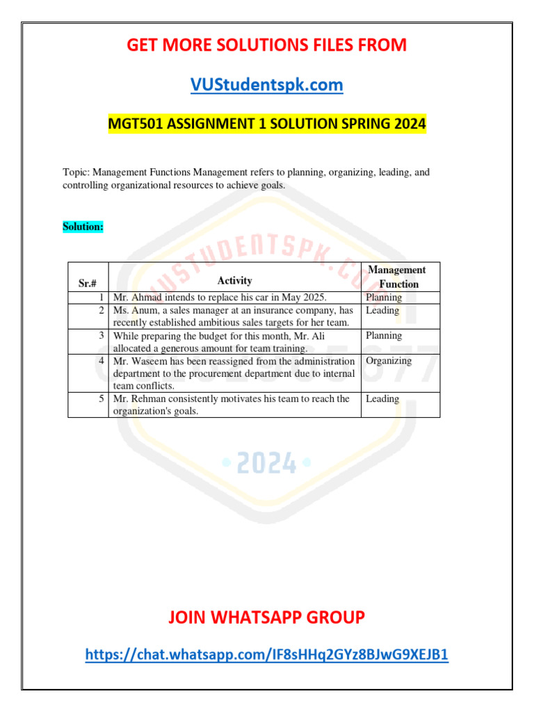 MGT501 Assignment 1 Solution Spring 2024 | PDF | Career & Growth | Business