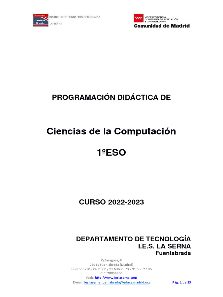 Programación Didáctica 1º ESO: Computación | PDF | Hardware de la ...