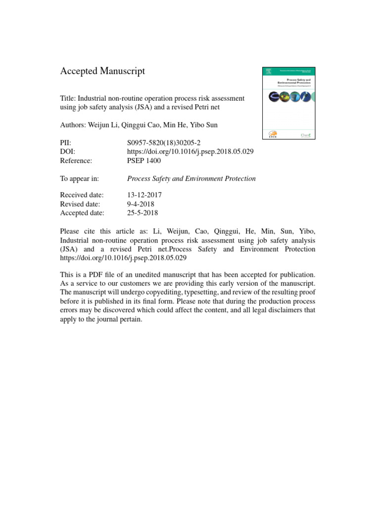 Industrial Non-Routine Operation Process Risk Assessment Using Job ...