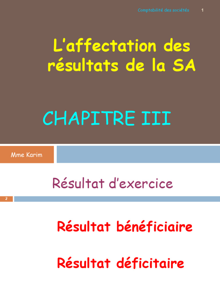Chapitre 3 Affectation Des Resultats de La Sa | PDF | Comptabilité | Dividende