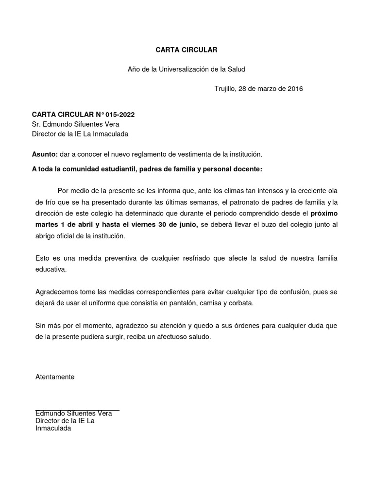 Ejemplo Carta Circular | PDF