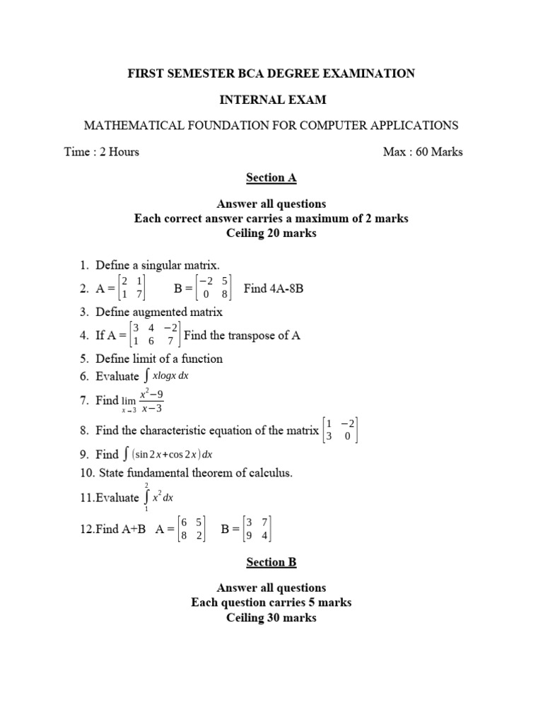 1ST Sem Bca Internal 2021 | Download Free PDF | Matrix (Mathematics ...