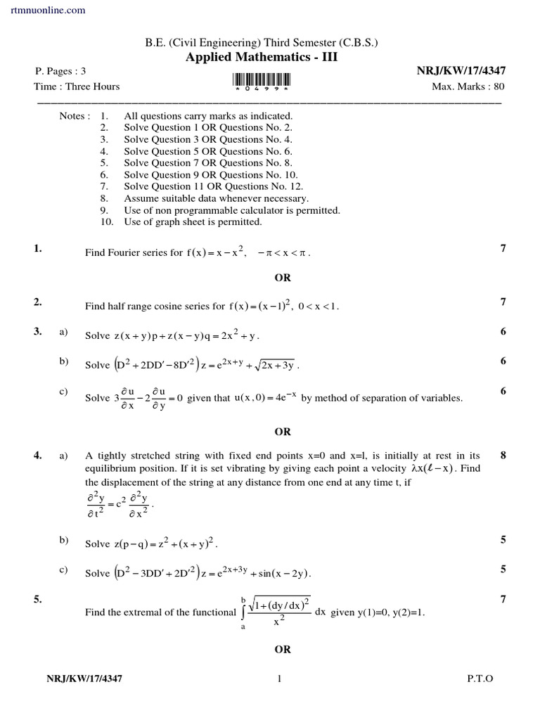 Ce 3 Sem Applied Mathematics 3 Winter 2017 | PDF | Mathematical Physics ...
