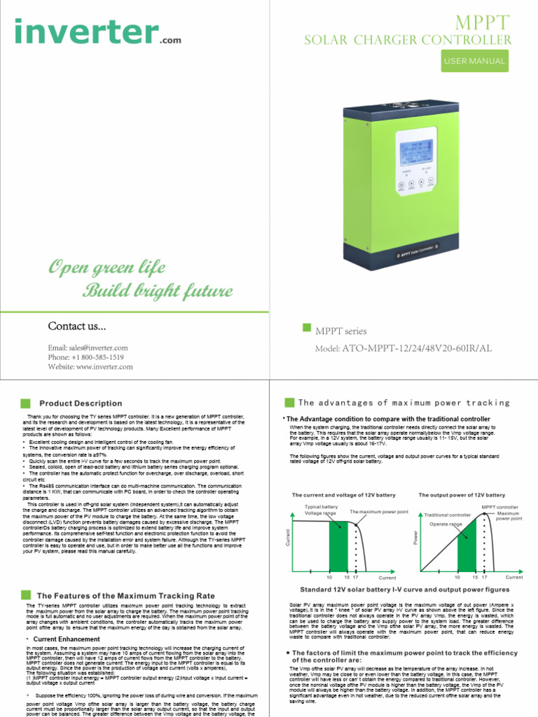 Solar MPPT Charge Controller User Manual | PDF | Photovoltaic System ...