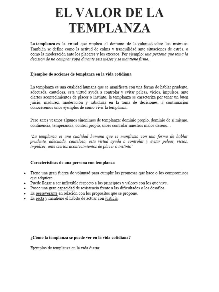 TEMPLANZA | PDF | Virtud | Placer