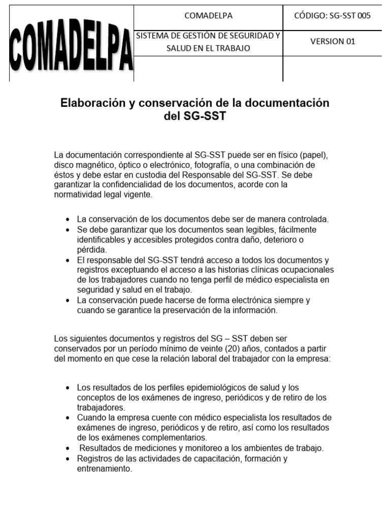SG-SST 005 Politica de Retencion Documental | PDF SG-SST 005 Politica de Retencion Documental | PDF