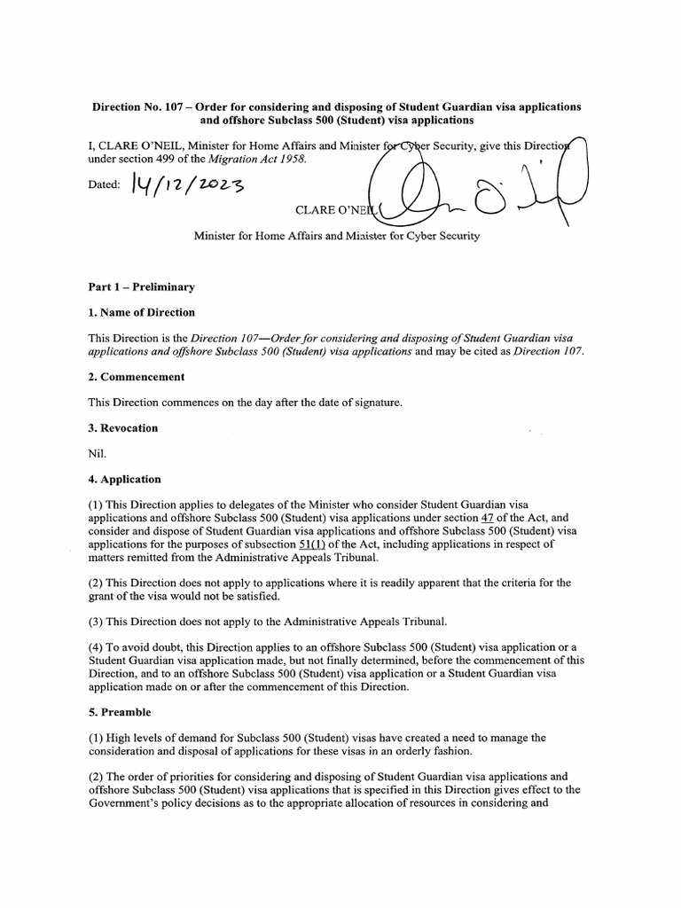 Direction 107: Student Visa Application Processing | PDF | Travel Visa ...