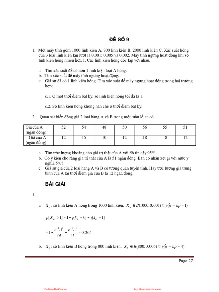 Xac-Suat-Thong-Ke - Bo-De-Thi-Va-Loi-Giai-Xac-Suat-Thong-Ke-9va10 - (Cuuduongthancong - Com) | PDF