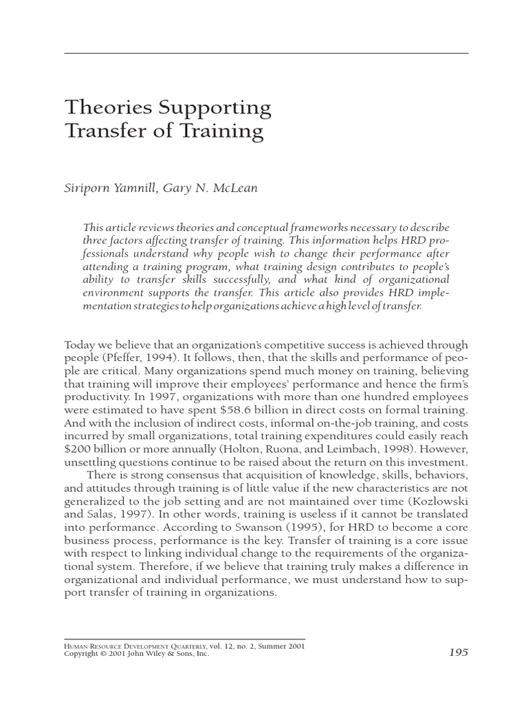Theories Supporting Transfer of Training | PDF | Goal Setting ...