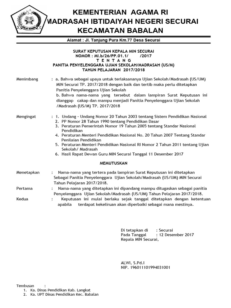 SK Panitia Penyelenggara Pat Tp. 2021-2022 | PDF