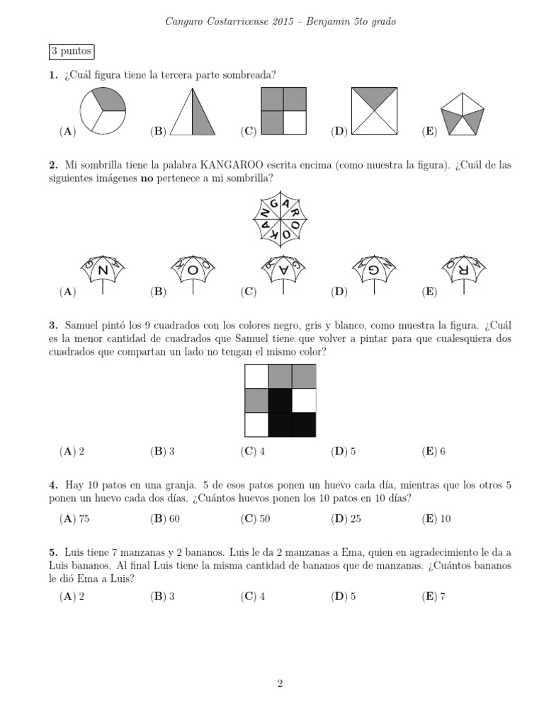Preguntas de Matemáticas 5to Grado 2015 | PDF | Rectángulo