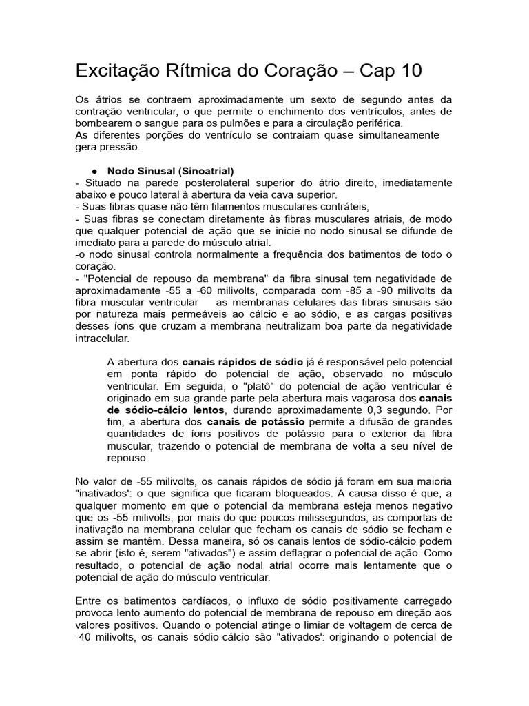 Resumo - Cap 10 Fisiologia | PDF | Coração | Átrio (coração)