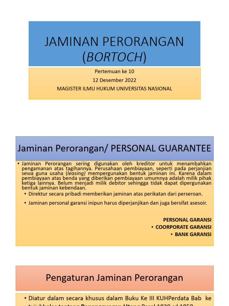 Jaminan Perorangan: Konsep dan Pengaturan | PDF