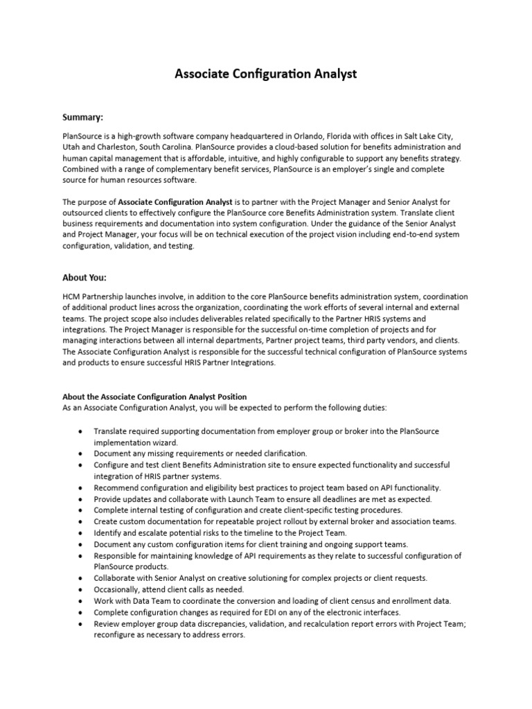 Associate Configuration Analyst - JD PDF | PDF | Business | Computing