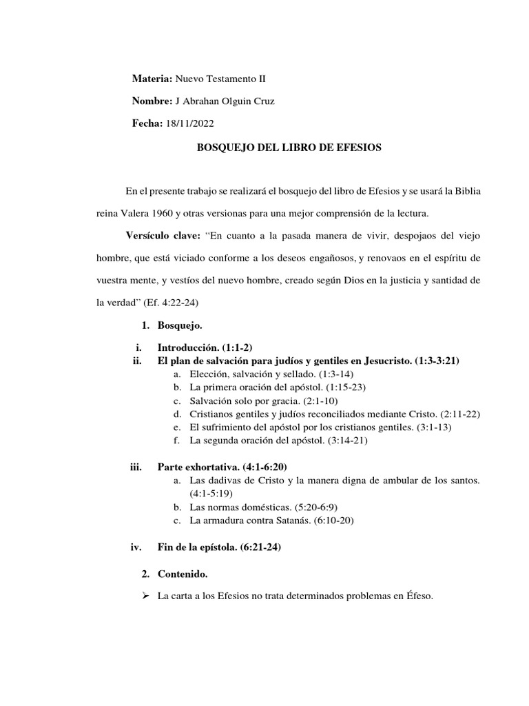 Bosquejo Efesios | PDF | Epístola a los efesios | Cristo (título)