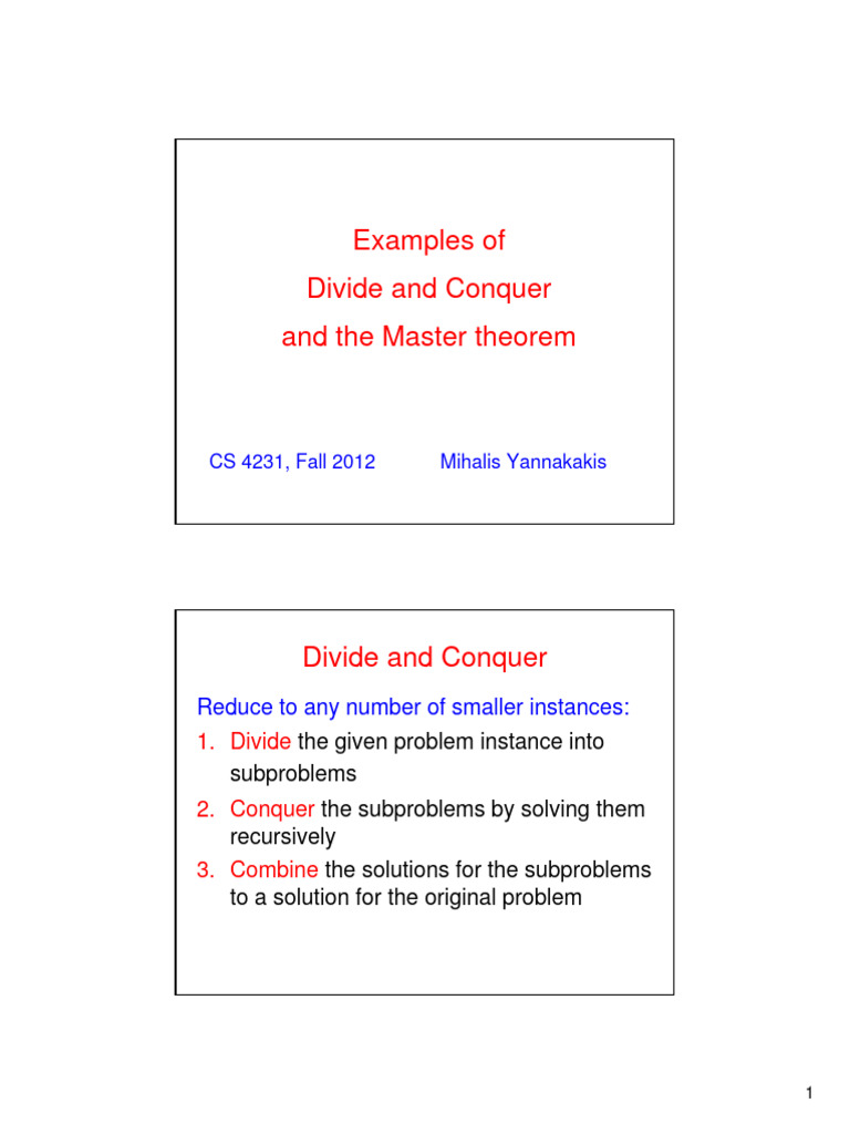Divide and Conquer | PDF | Arithmetic | Algorithms Divide and Conquer | PDF | Arithmetic | Algorithms