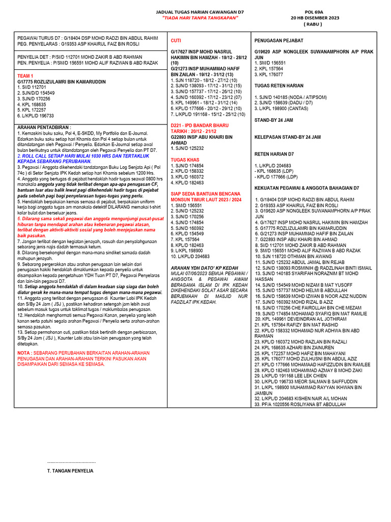 Roster 20 Disember 2023 | PDF