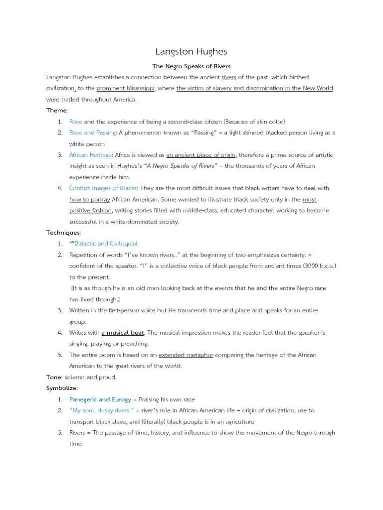Themes in Hughes' Poetry on Race | PDF | Slavery | Race (Human ...