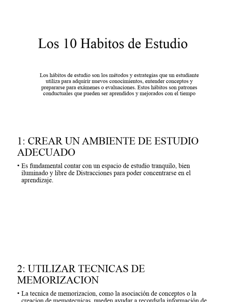 Habitos Del Estudio Pdf Aprendizaje Memoria