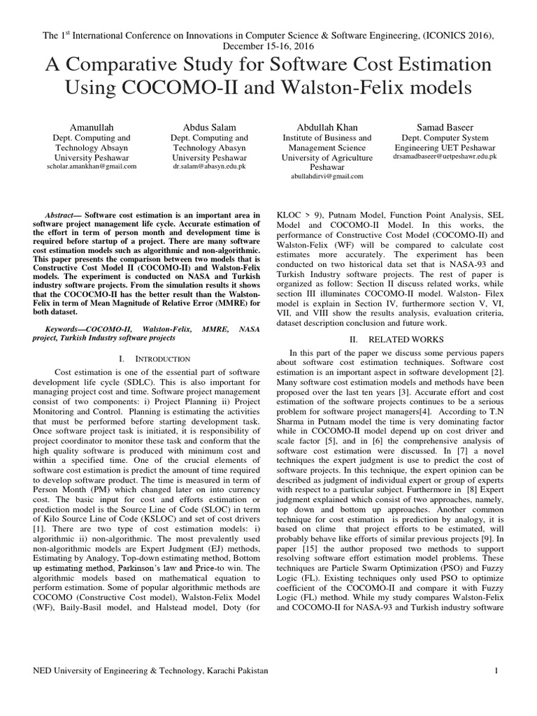 Software Cost Estimation Models | PDF | Computer Science | Engineering